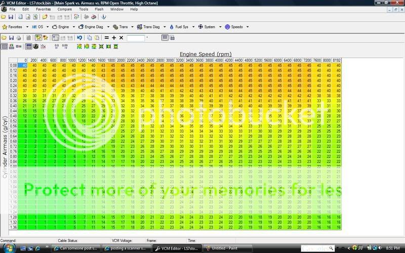 Z06 Can someone post screen shots of the main spark tables ...